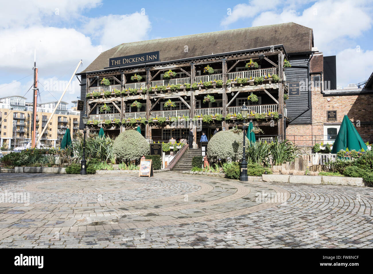 Exterior of the Dickens Inn in St Katharine Docks in London's Docklands ...