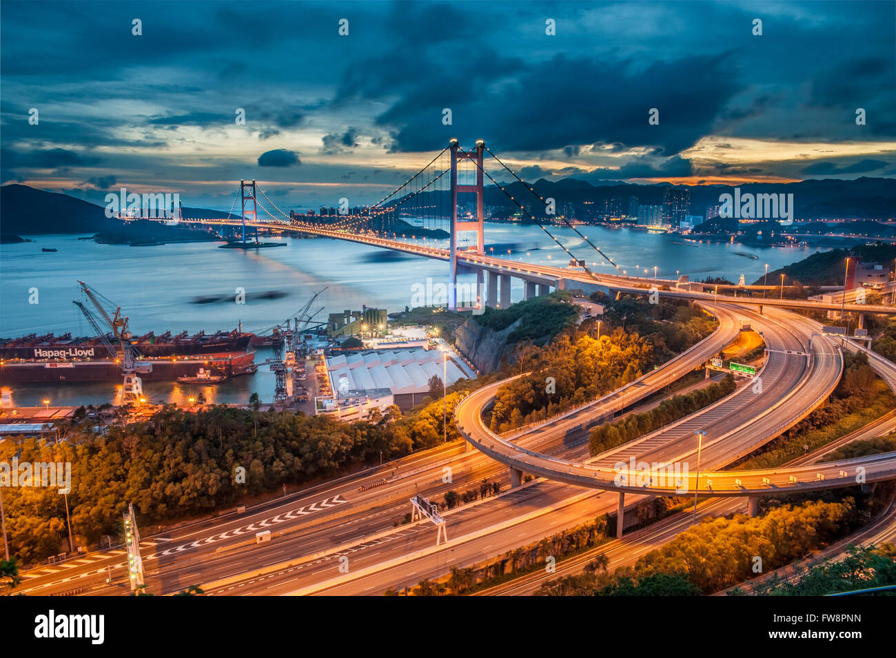 Tsing Ma Bridge sunset Stock Photo - Alamy