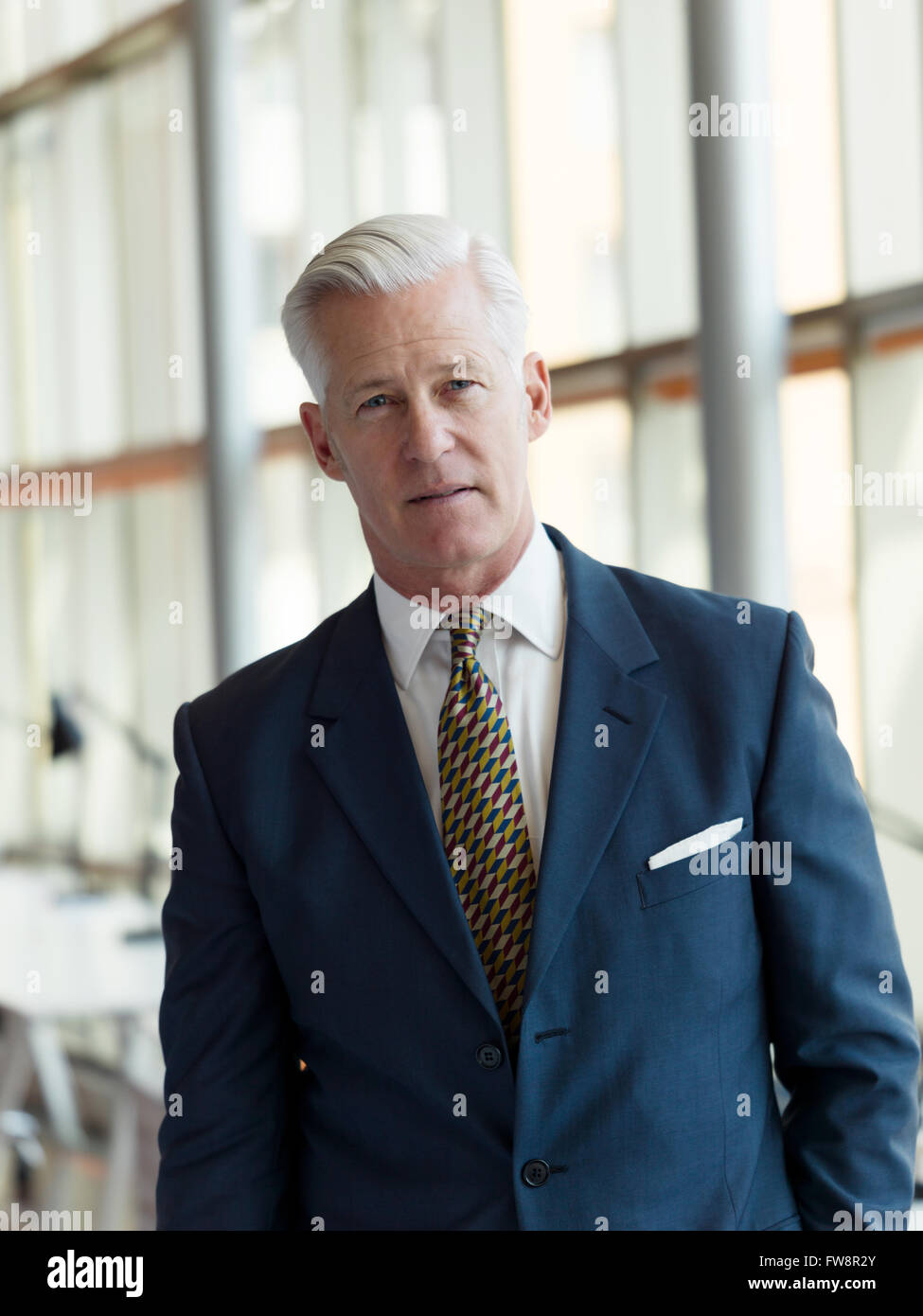 portrait of handsome senior business man at modern office interior ...