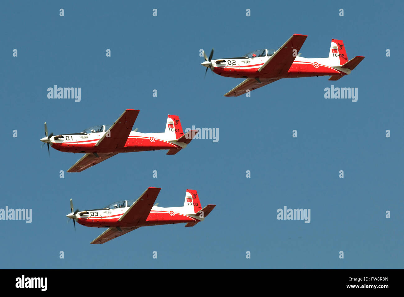 Formation of Turkish Air Force KT-1T trainer aircraft during a flypast ...