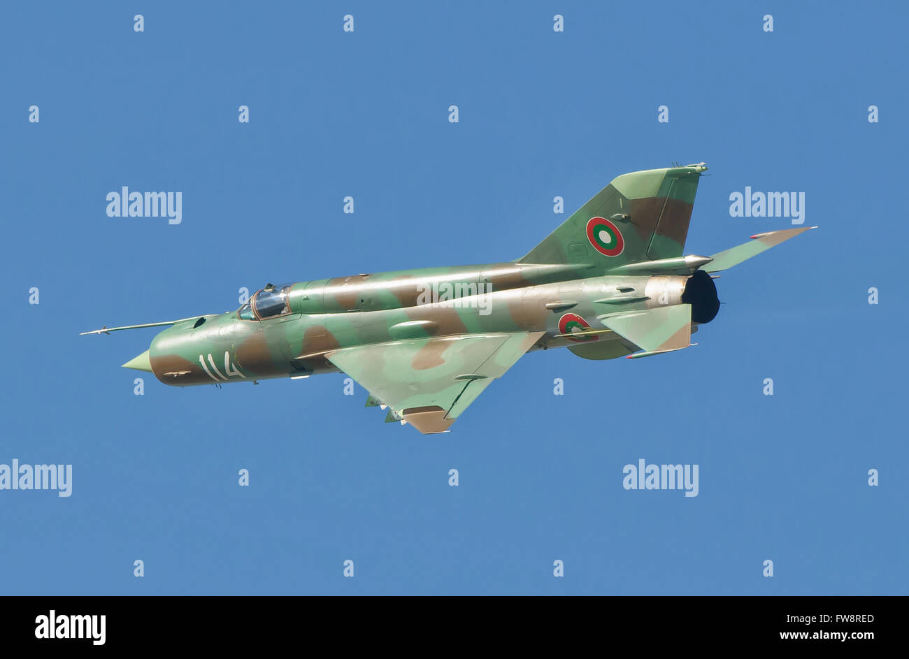 A Bulgarian Air Force MiG-21 in flight over Bulgaria Stock Photo - Alamy