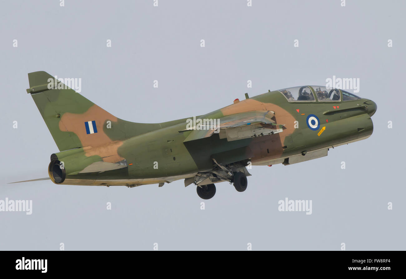 Hellenic Air Force TA-7 Corsair II flying over Greece Stock Photo - Alamy