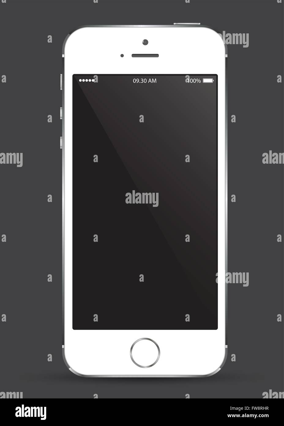 Realistic white mobile phone with blank screen isolated on white ...