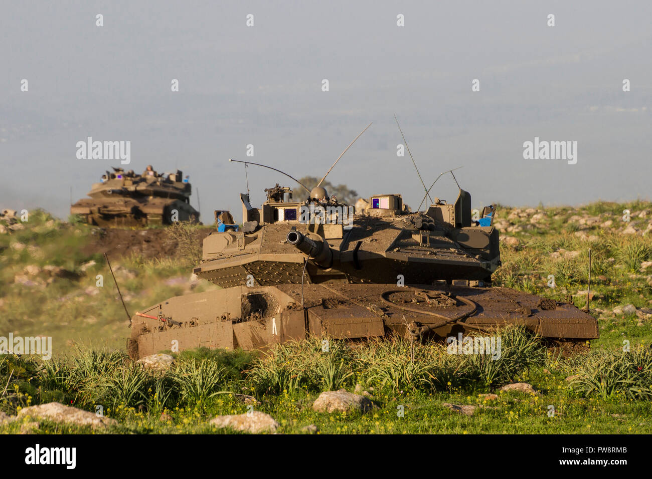 Merkava IV main battle tank with trophy defense system in the Golan ...