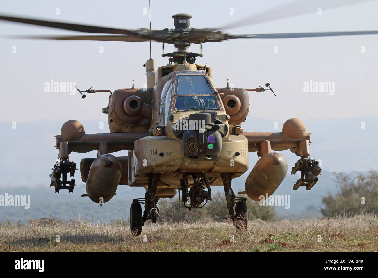 Front view of an AH-64D Saraf helicopter of the Israeli Air Force Stock ...