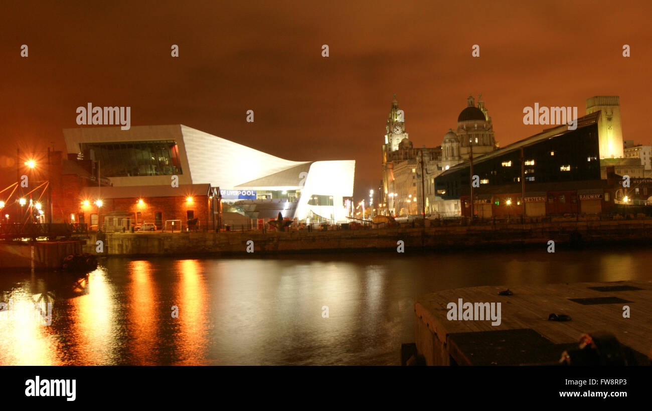 The Museum Of Liverpool and Pier Head at night, Liverpool, Merseyside ...