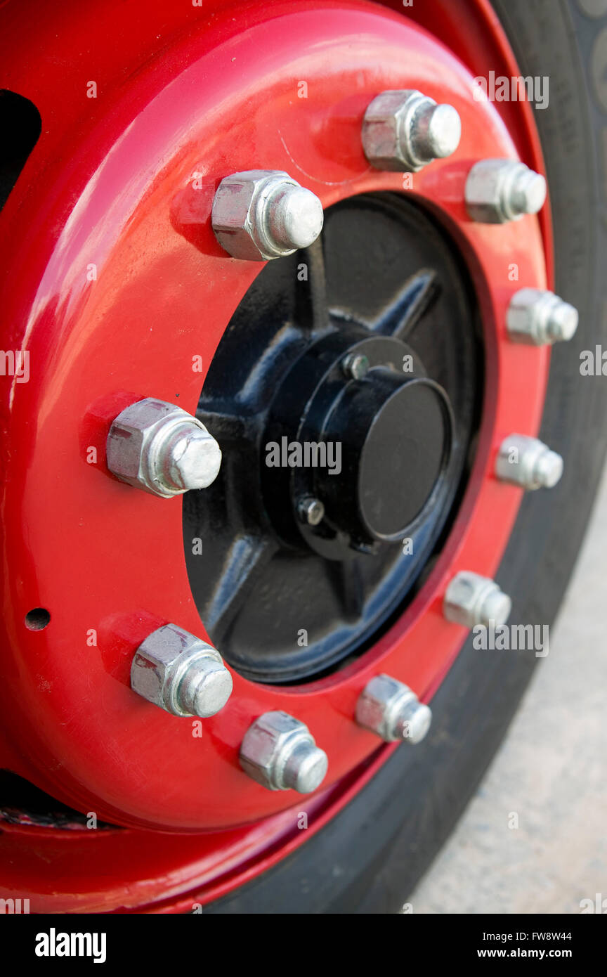 An old double decker red London bus showing a close up detail of the ...