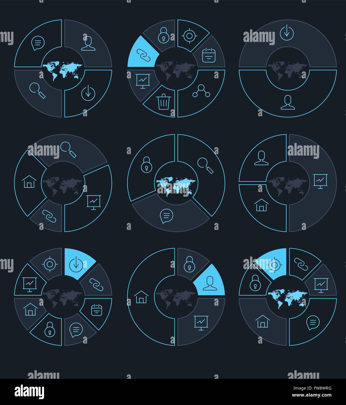 Circle line template with icons. Vector illustration. Can use for info ...