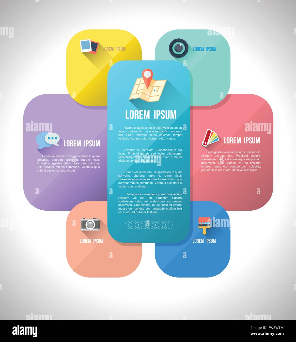 Rectangles group template with icons. Vector illustration. Can use for ...