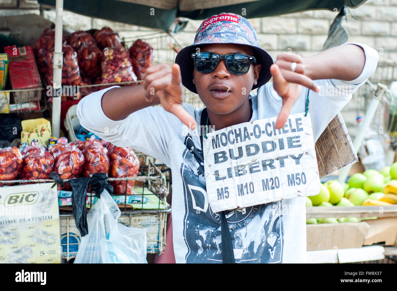 Cell phone sim card vendor, east CBD, Maseru, Lesotho Stock Photo - Alamy