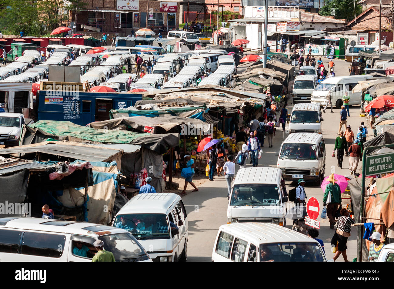 Bus station and market stalls, east CBD, Maseru, Lesotho Stock Photo ...