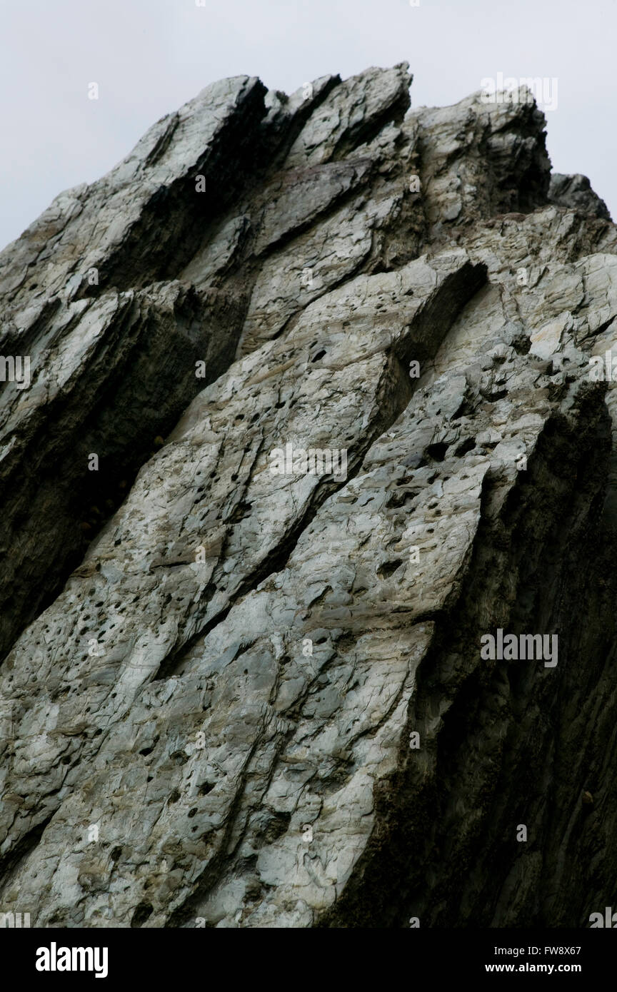 Slabs of slate like rock on a beach on the North Devon coast in the UK ...