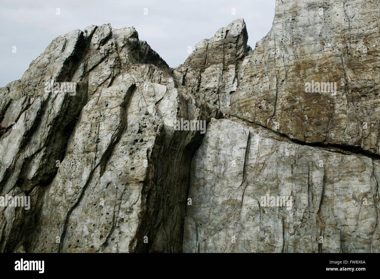 Slabs of slate like rock on a beach on the North Devon coast in the UK ...