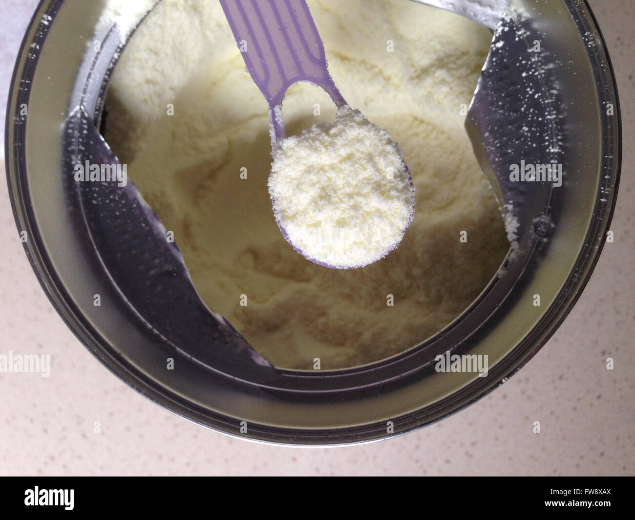 Can with powdered milk. High view shot Stock Photo - Alamy