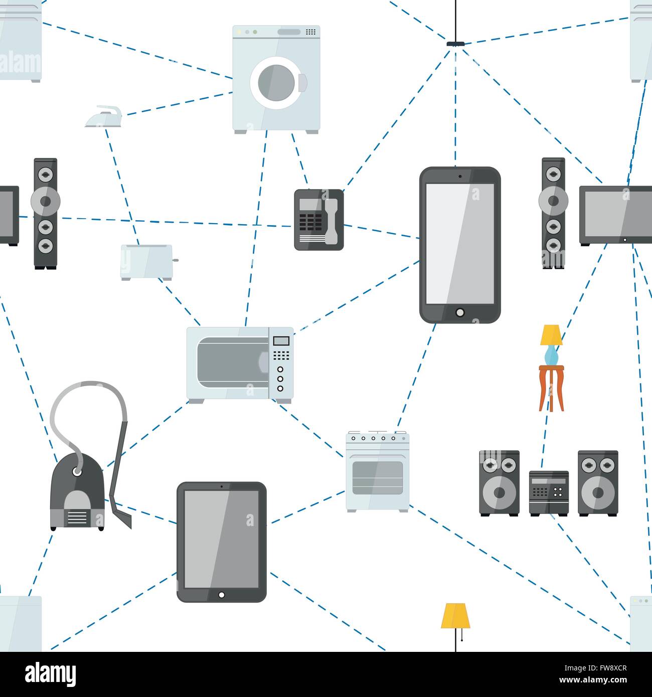 Mobile phone connected with house appliances, internet of things flat ...