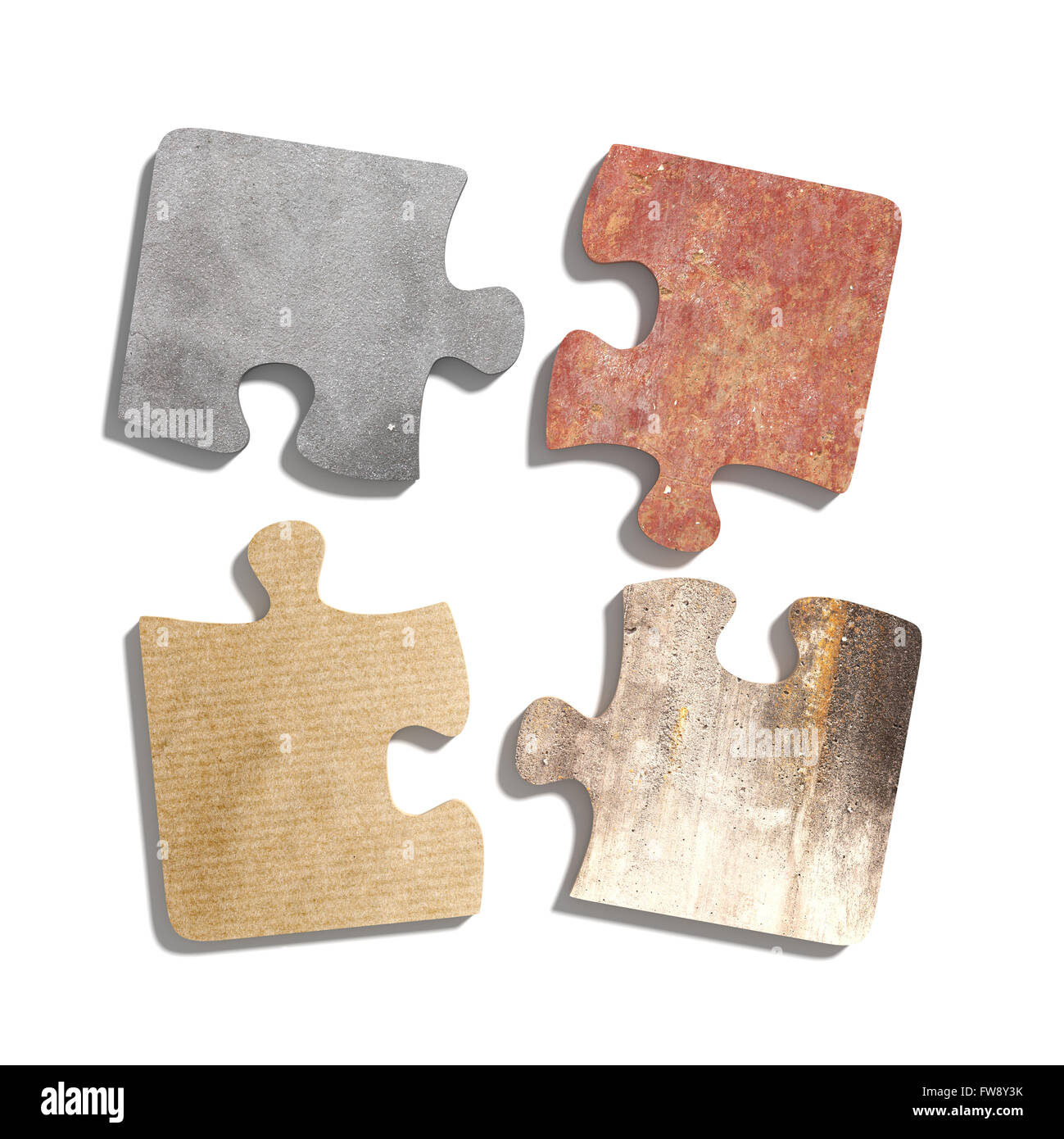 3d rendering of puzzle set made of stone, paperboard and granite pieces ...