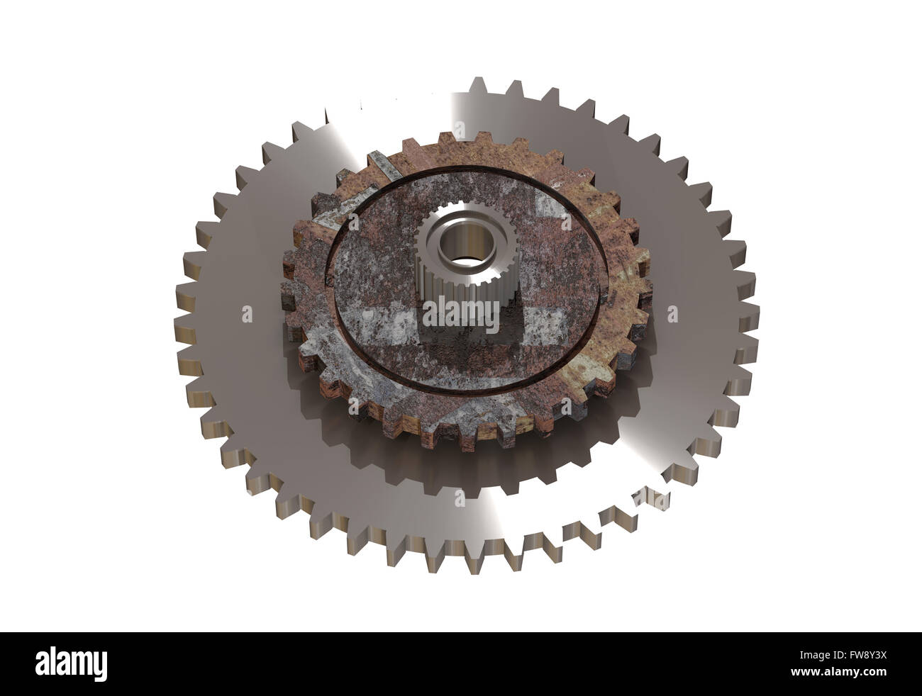 3d rendering volume illustration of old rusty gear wheel on white ...
