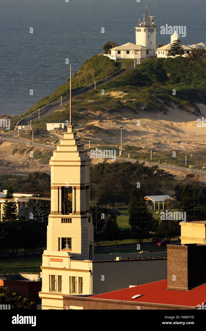 Nobbys Head Lighthouse and Newcastle panorama Stock Photo - Alamy