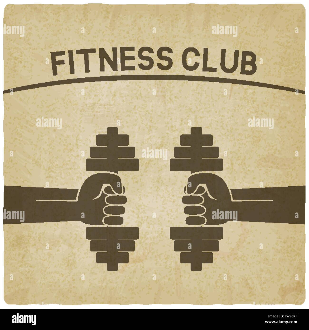 fitness club symbol. hands with dumbbells old background. vector ...