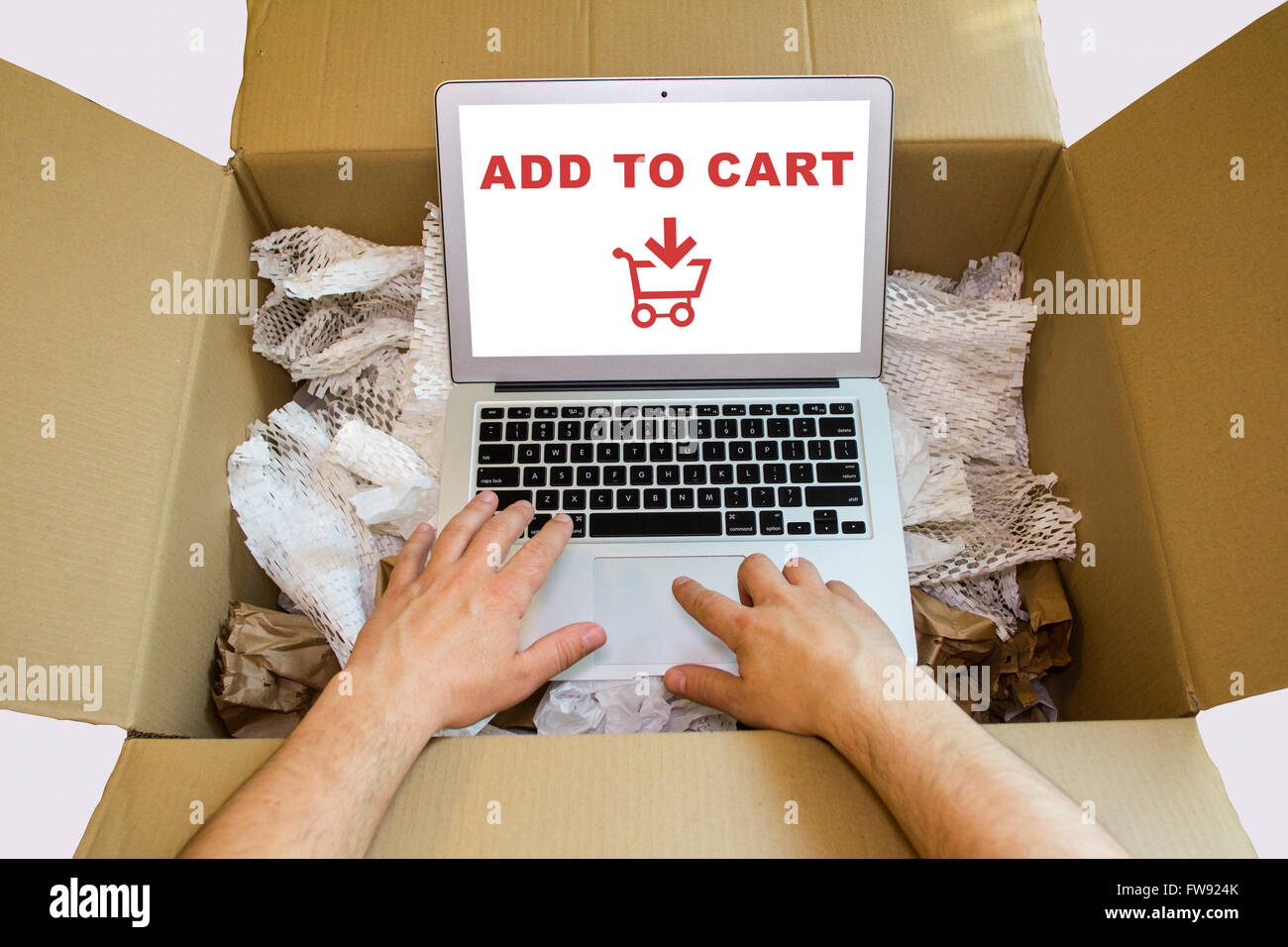 User online shopping adding order to cart on laptop computer Stock ...