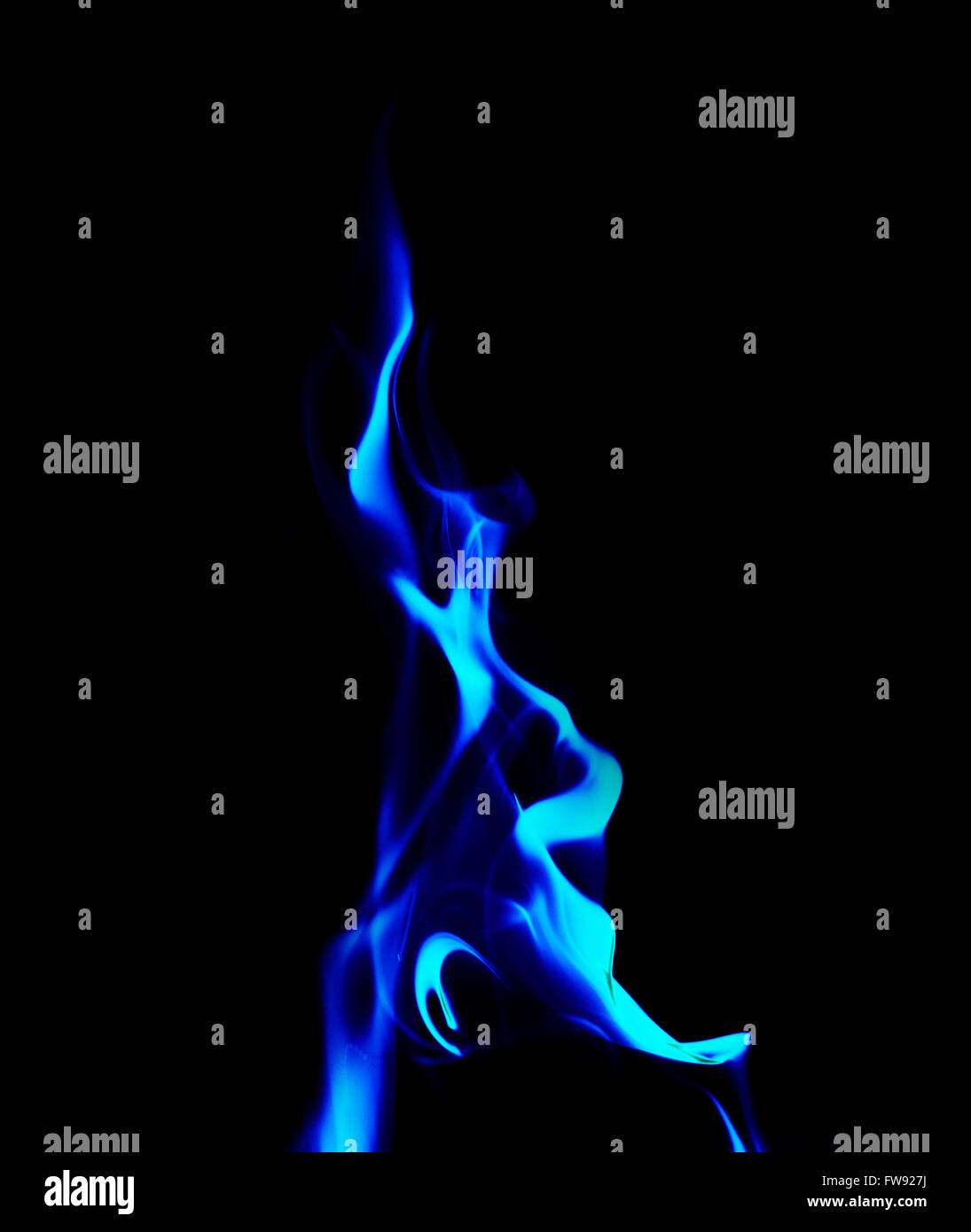 single blue Fire flame on black background Stock Photo - Alamy