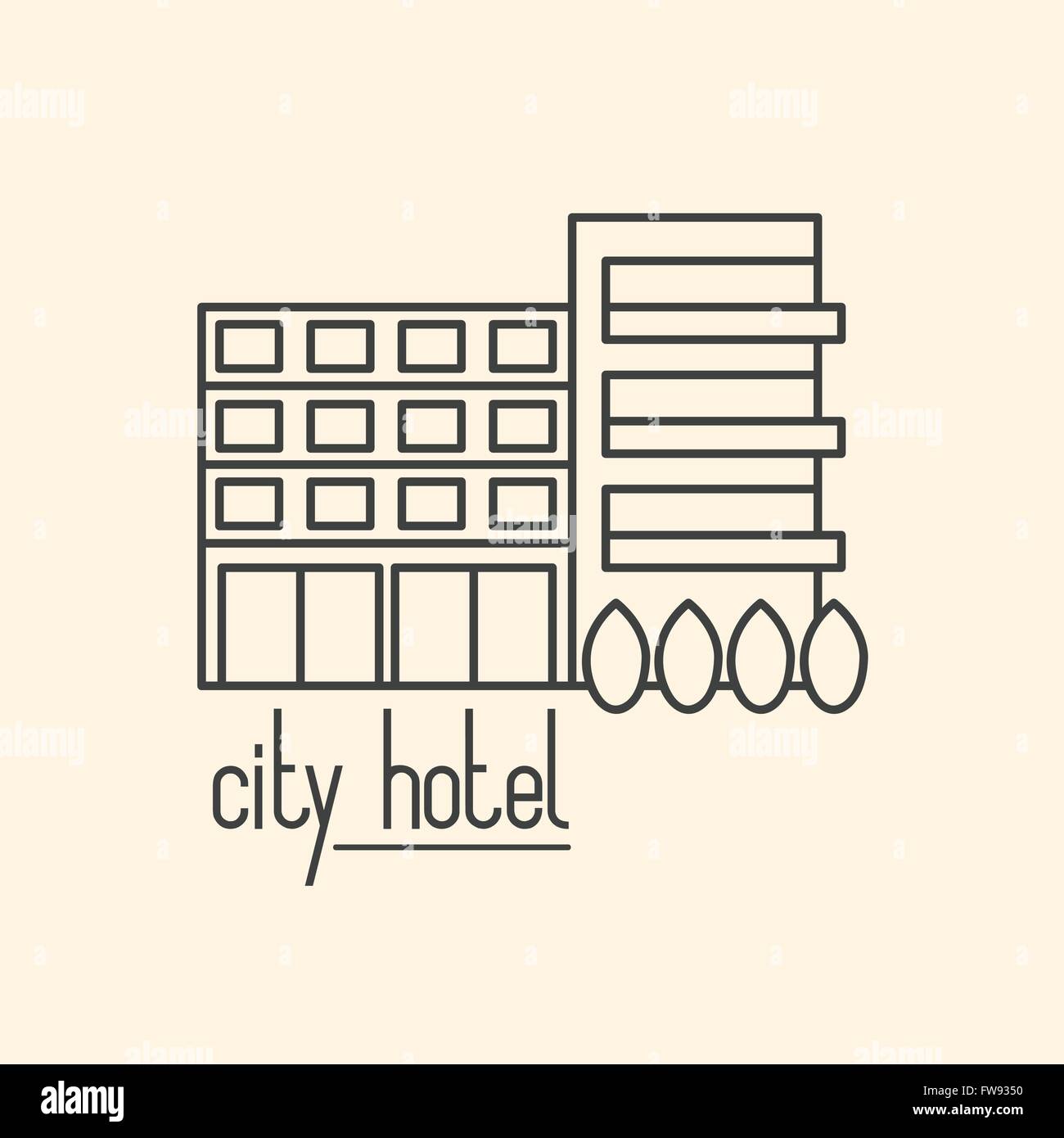 Graphic line art illustration of city hotel on beige background Stock ...