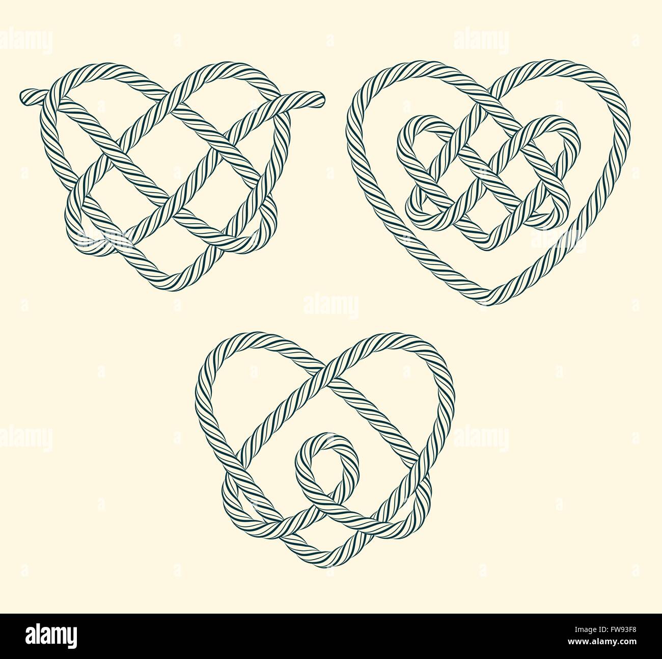 Set of rope hearts decorative knots Stock Vector Image & Art - Alamy