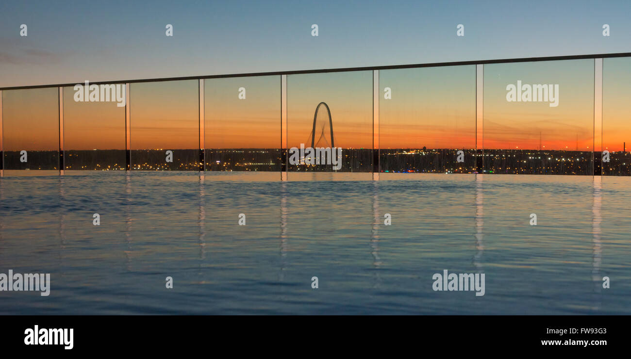View of infinity pool at dusk, Victory Park, Dallas, Texas, USA Stock ...