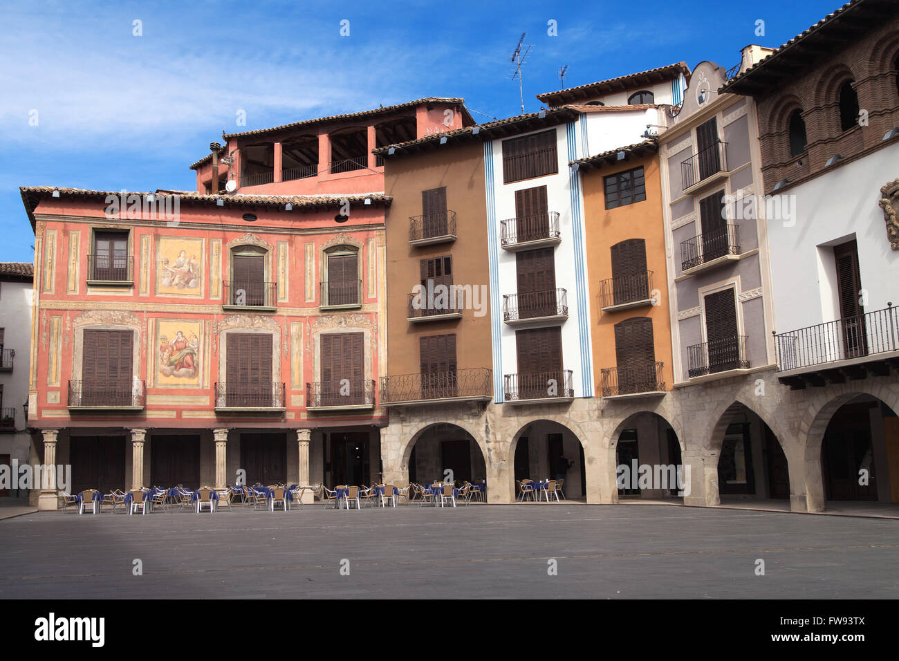 Plaza Mayor, main square of Graus, Aragon, Spain Stock Photo - Alamy