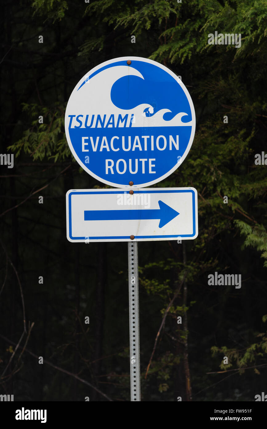 Tsunami evacuation route sign, Pacific Rim National Park Reserve ...