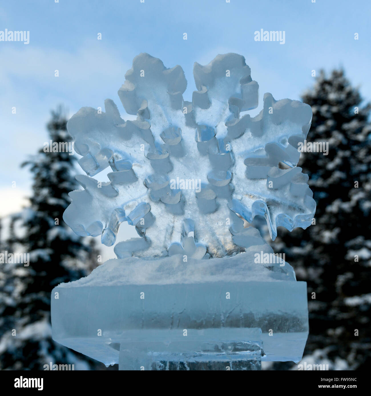 Low angle view of snowflake ice sculpture, Lake Louise, Banff National ...