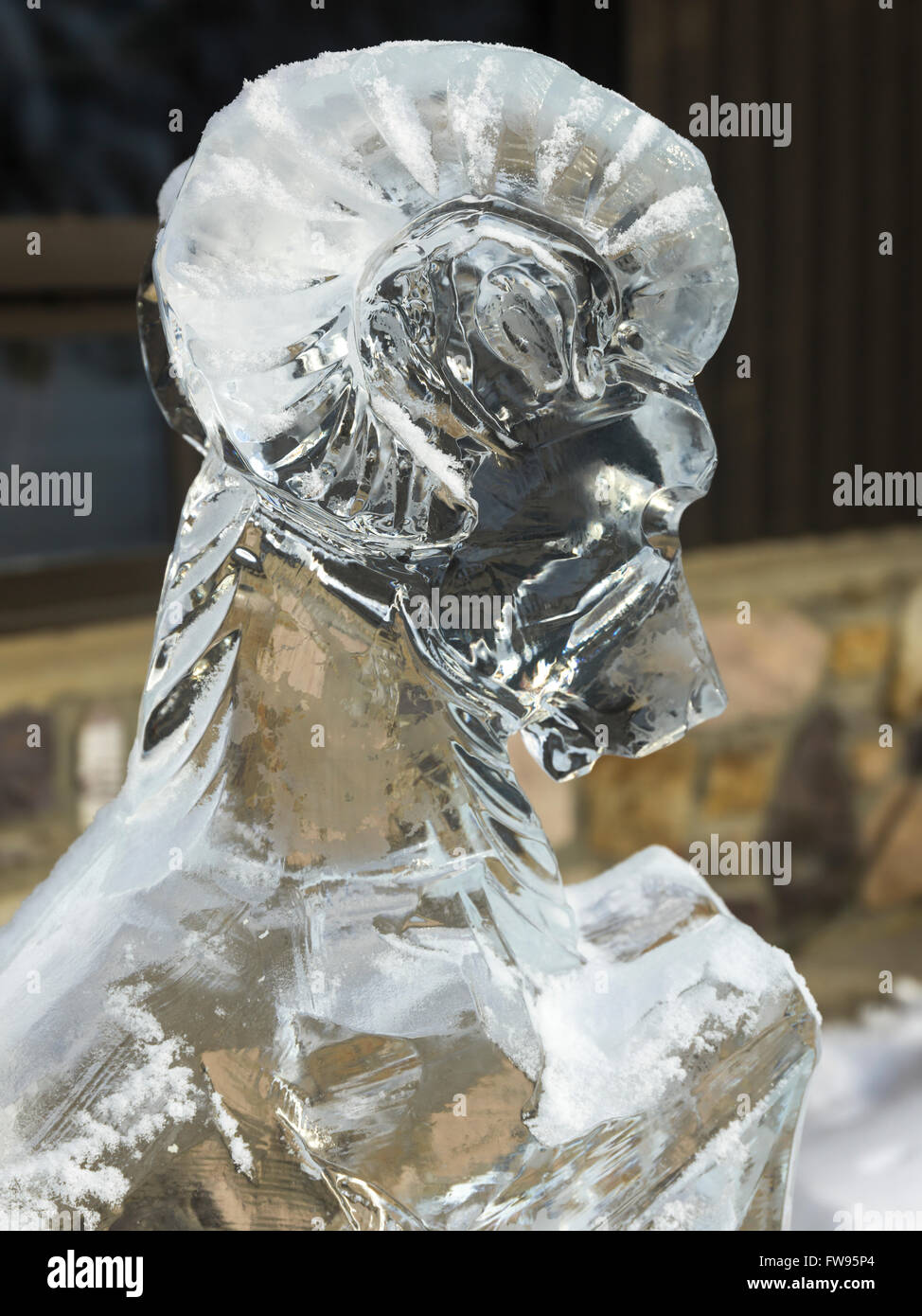 Close-up of ram goat ice sculpture, Lake Louise, Alberta, Canada Stock ...