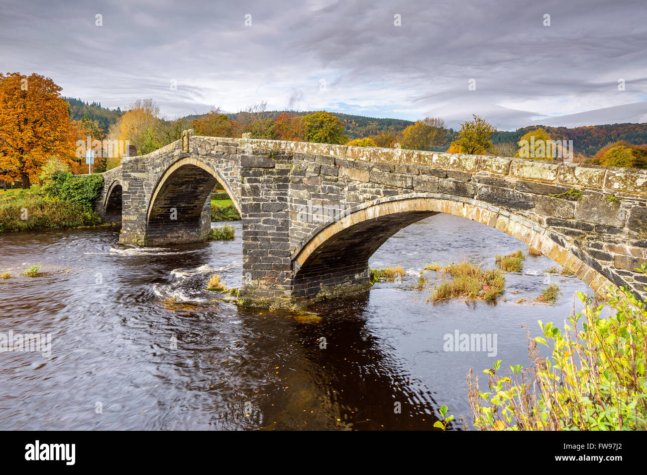 Pont Fawr a 17th century stone bridge over the River Conwy at Llanrwst ...