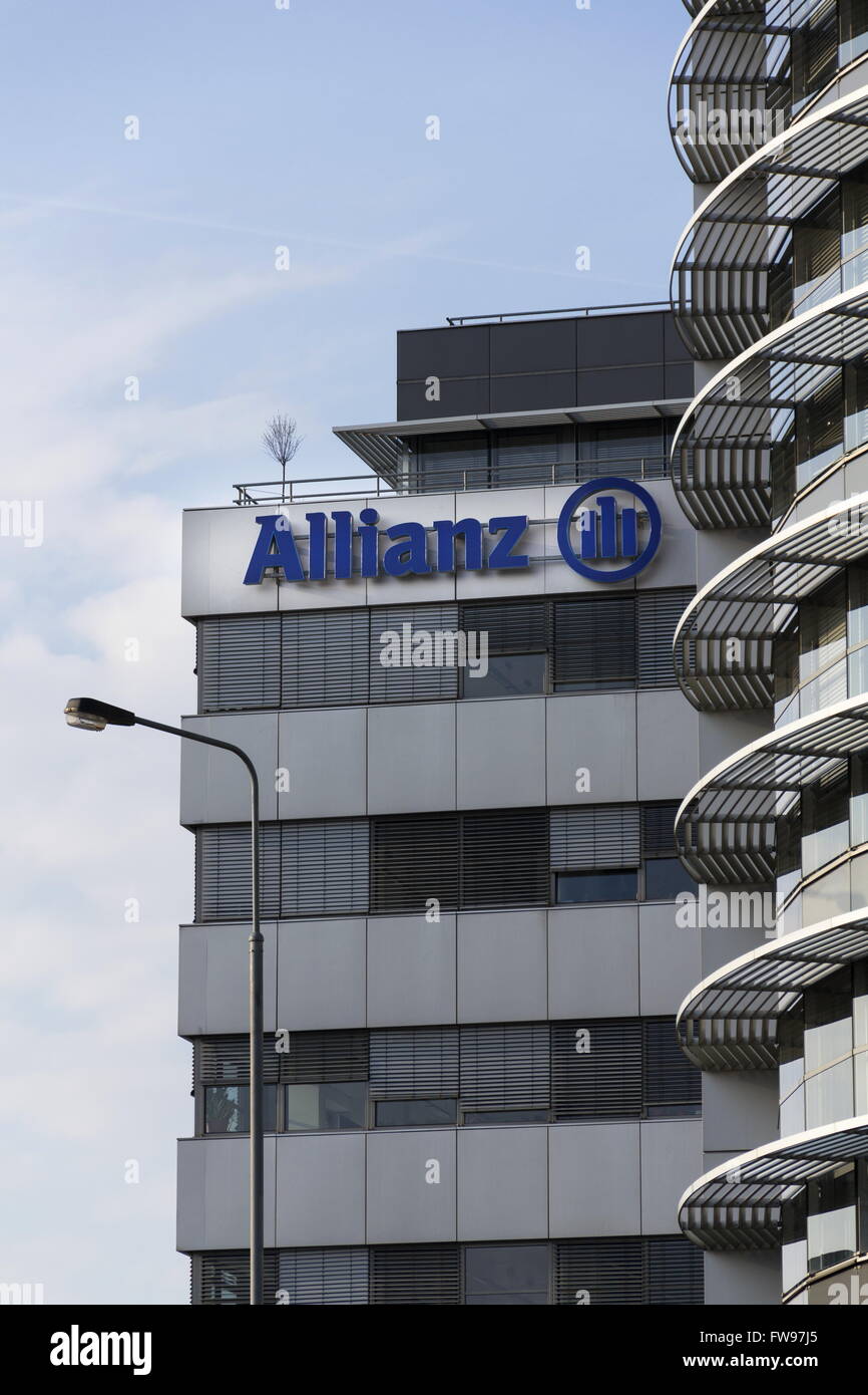 Financial and insurance group Allianz logo on the building of the Czech ...