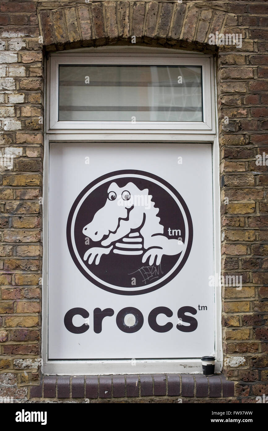 Shop window sign for crocs Stock Photo - Alamy