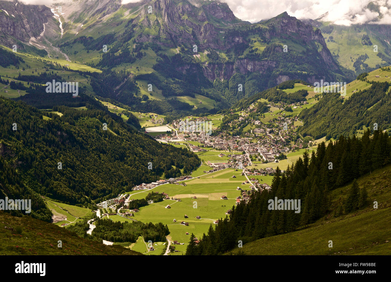 The Swiss village of Engelberg viewed from a mountaintop Stock Photo ...