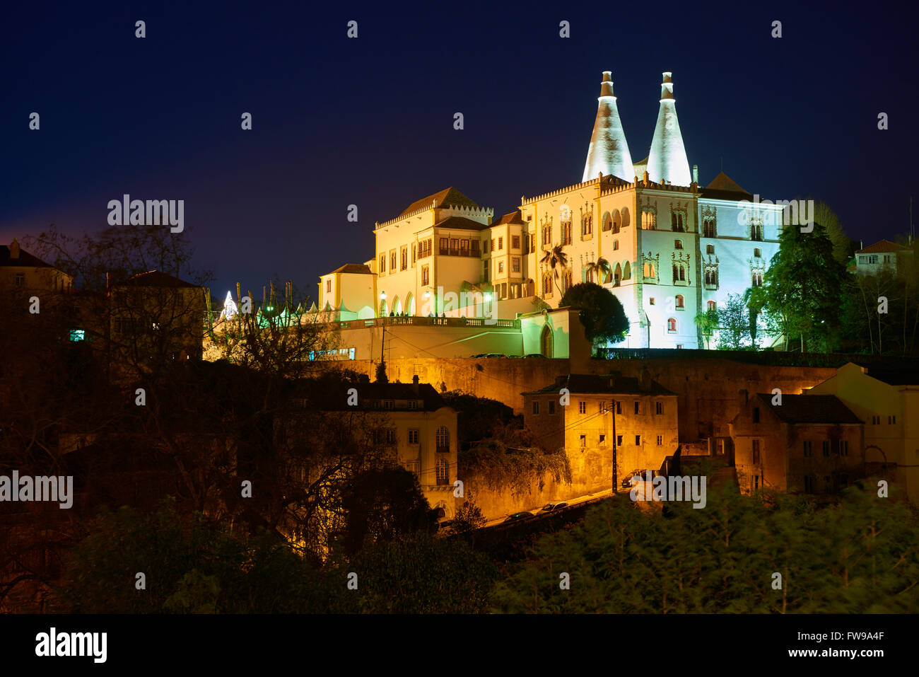 National Palace of Sintra at night, Sintra, Lisbon, Portugal, Europe ...