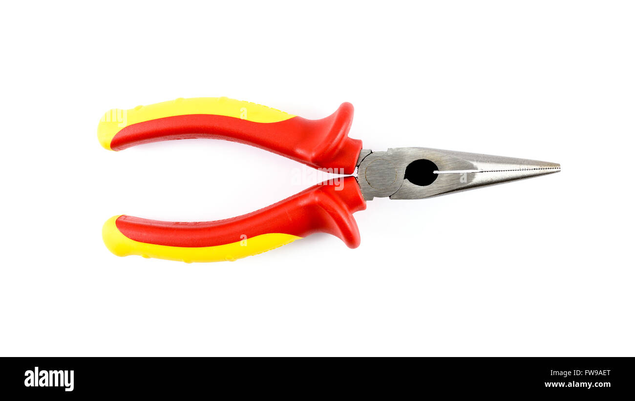 red yellow pliers isolated on white background Stock Photo - Alamy