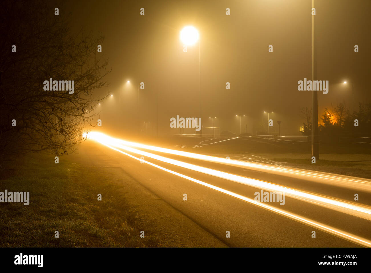Night lights on the road at winter Stock Photo - Alamy