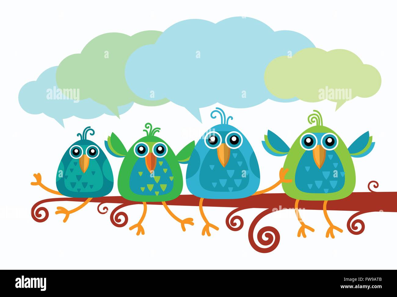 Group Of Birds Chat Communication Sitting on Branch Stock Vector Image ...