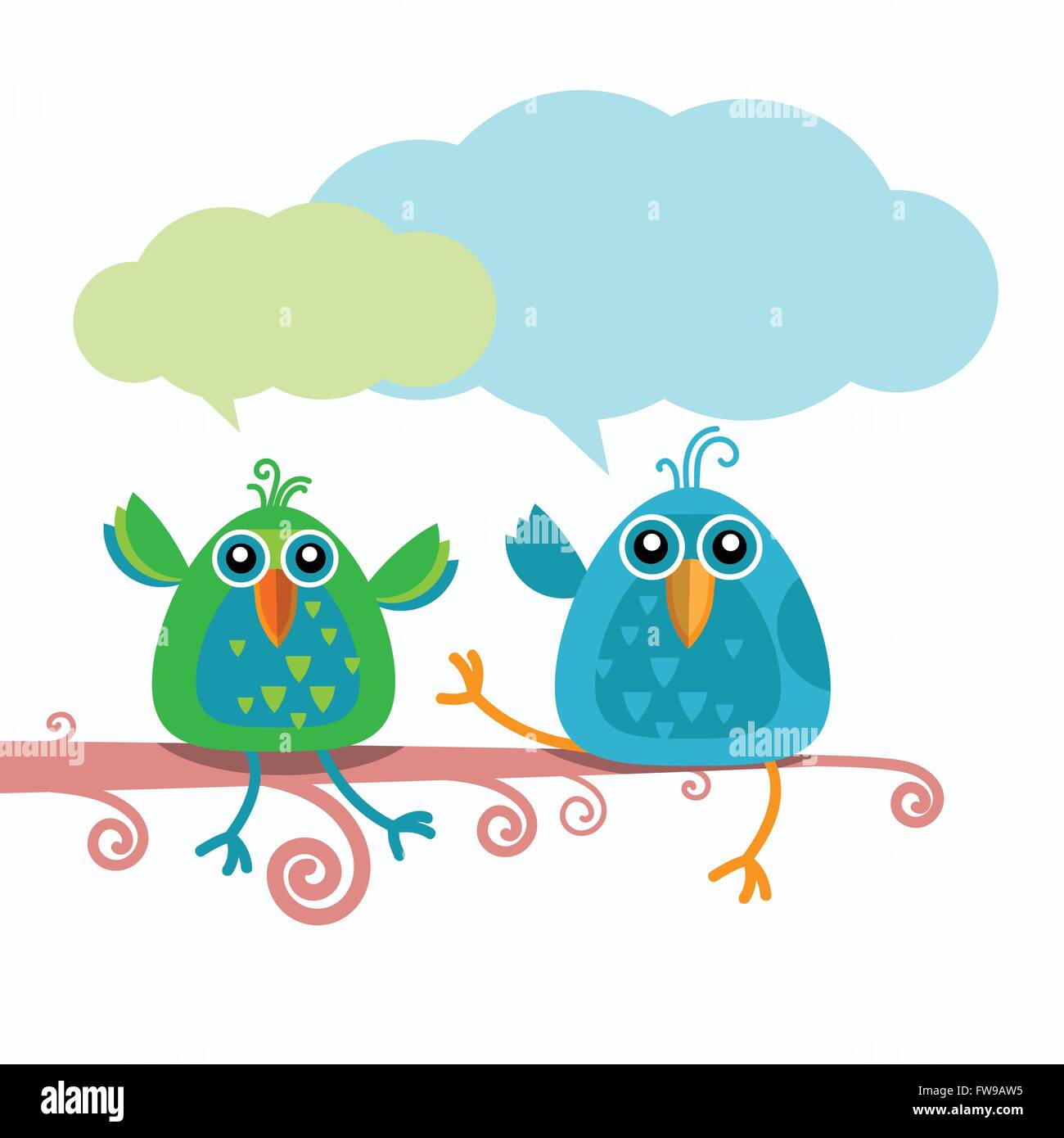 Two Birds Chat Communication Sitting on Branch Stock Vector Image & Art ...