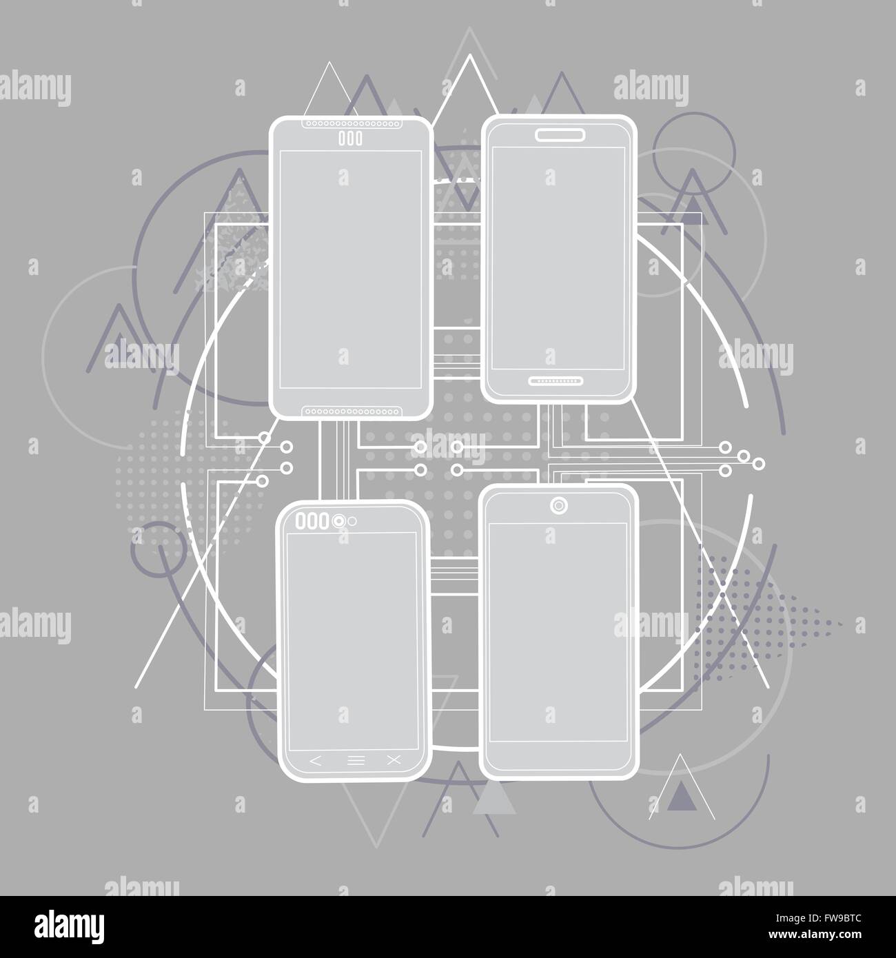 Smart Cell Phone Sketch Line Telephone Abstract Triangular Stock Vector ...