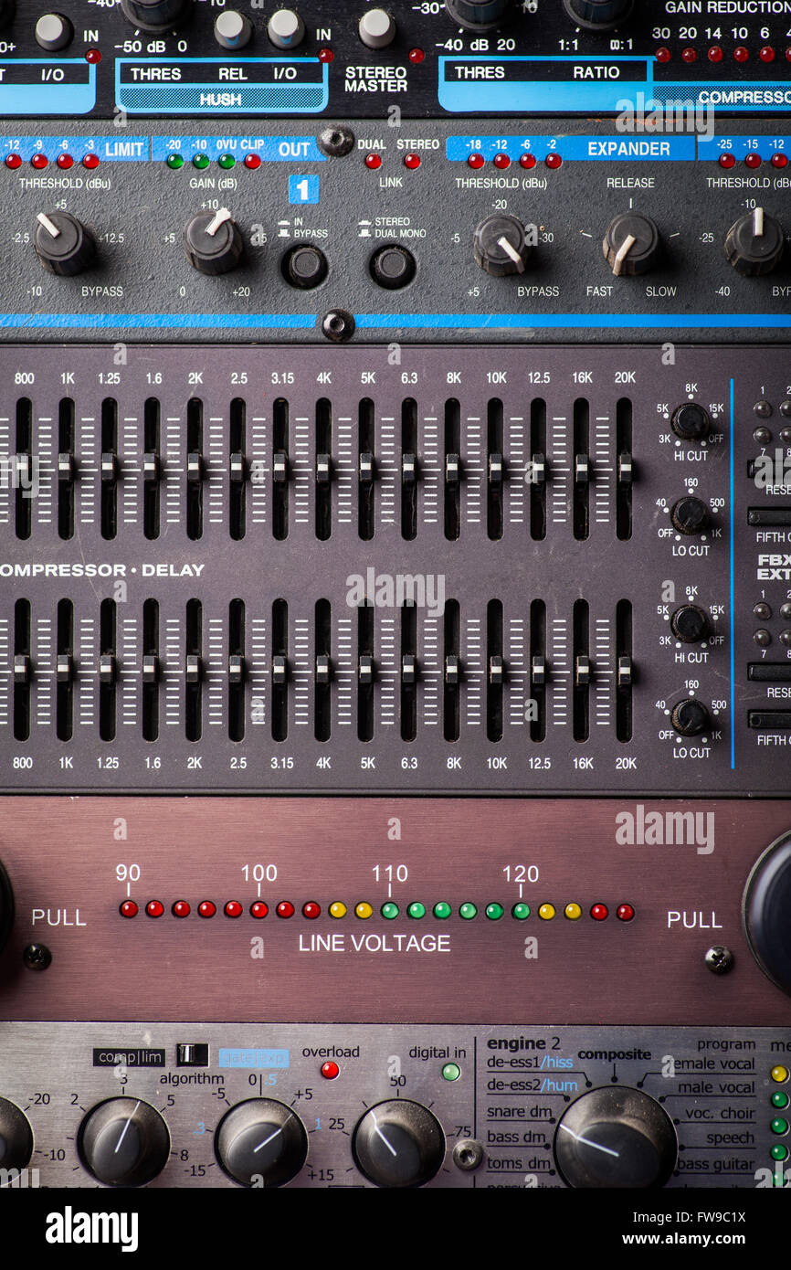 Color image of many buttons in a sound recording studio Stock Photo - Alamy