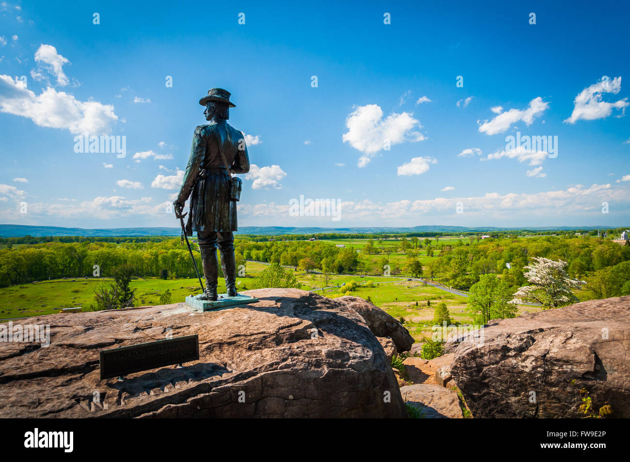 Statue and view on Little Round Top in Gettysburg, Pennsylvania Stock ...
