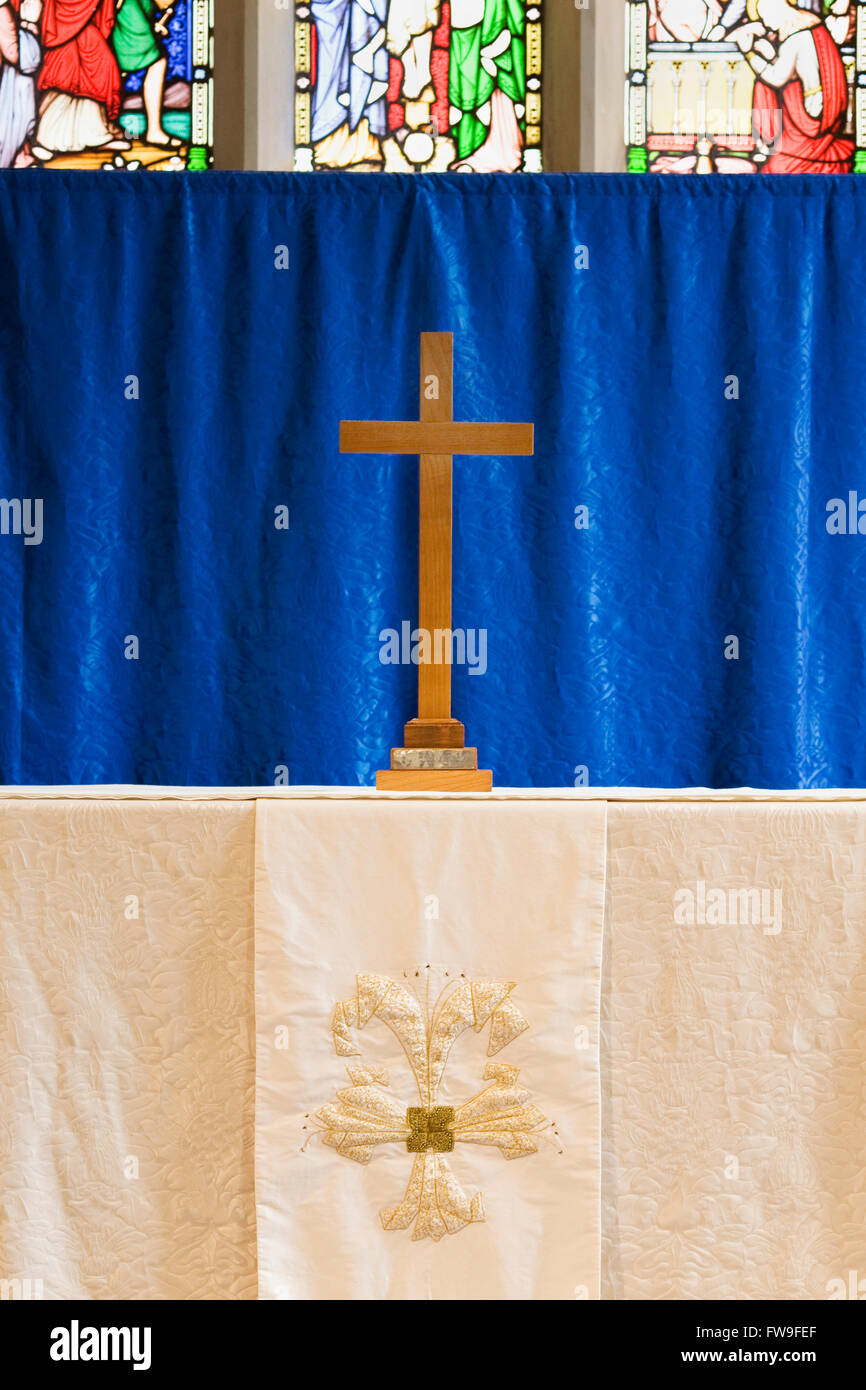 Wooden cross on the altar at St. Edward's Church, Stow on the Wold, UK ...