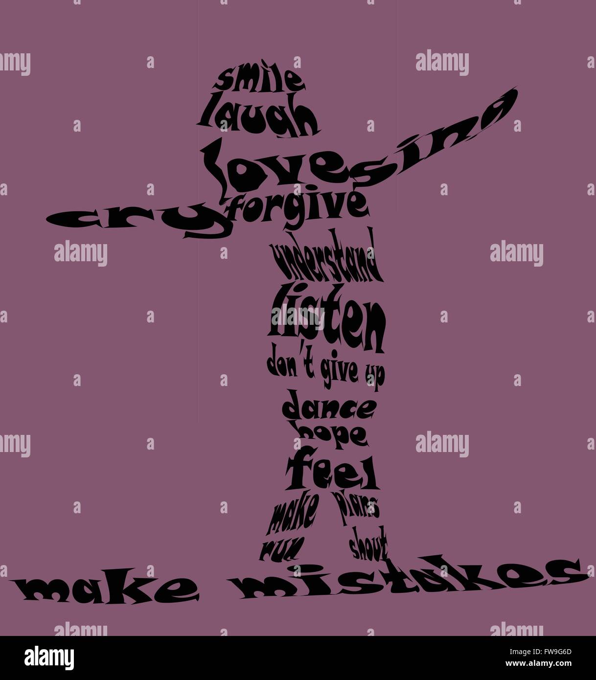 life message purple vector silhouette with spread arms and text in it ...