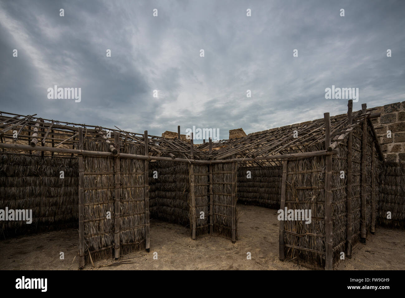 arish or barasti huts, Qal'at al-Bahrain, also known as the Bahrain ...
