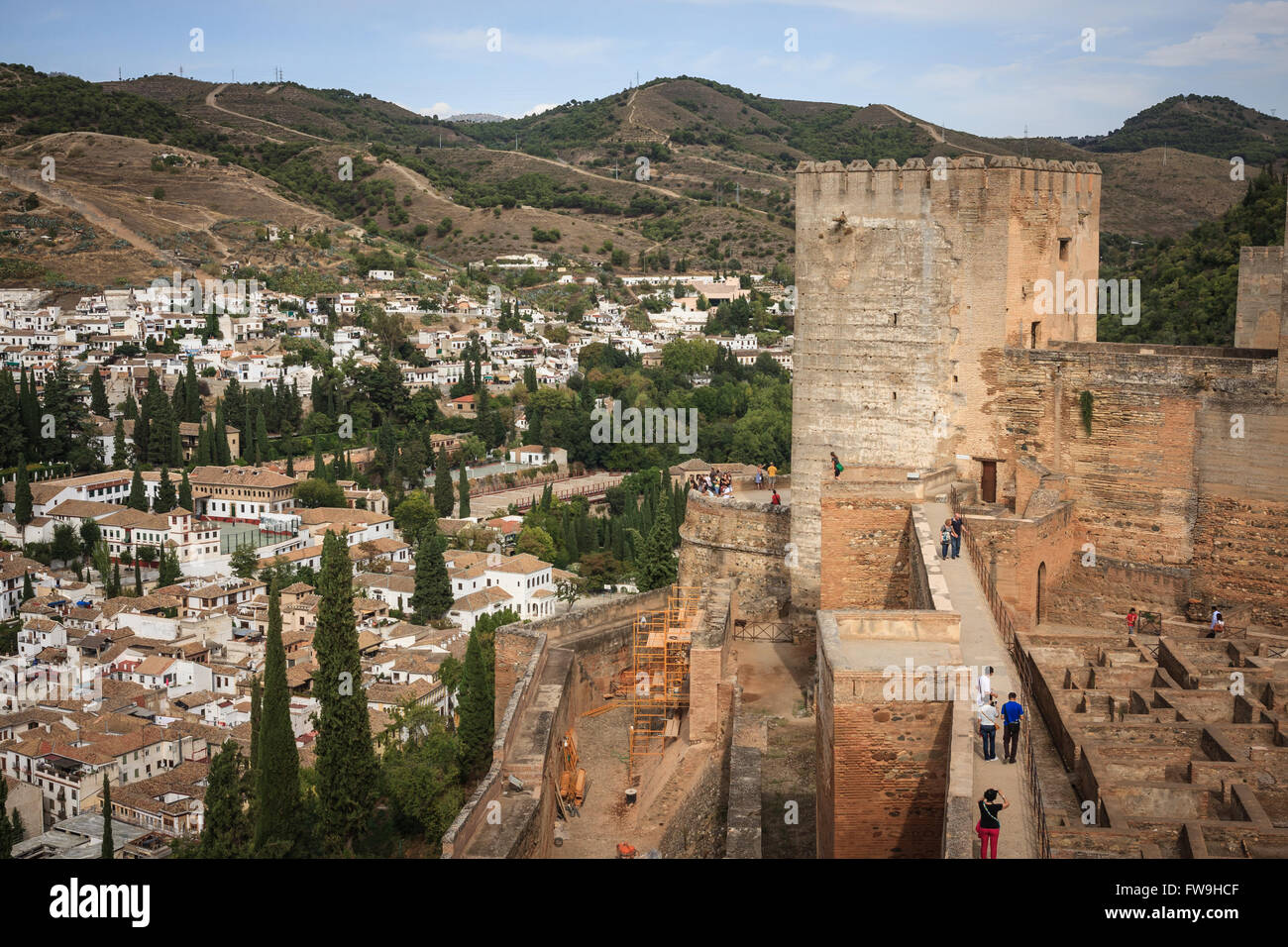 the Alhambra castle overlooking the Albacin in Granada city, Spain ...