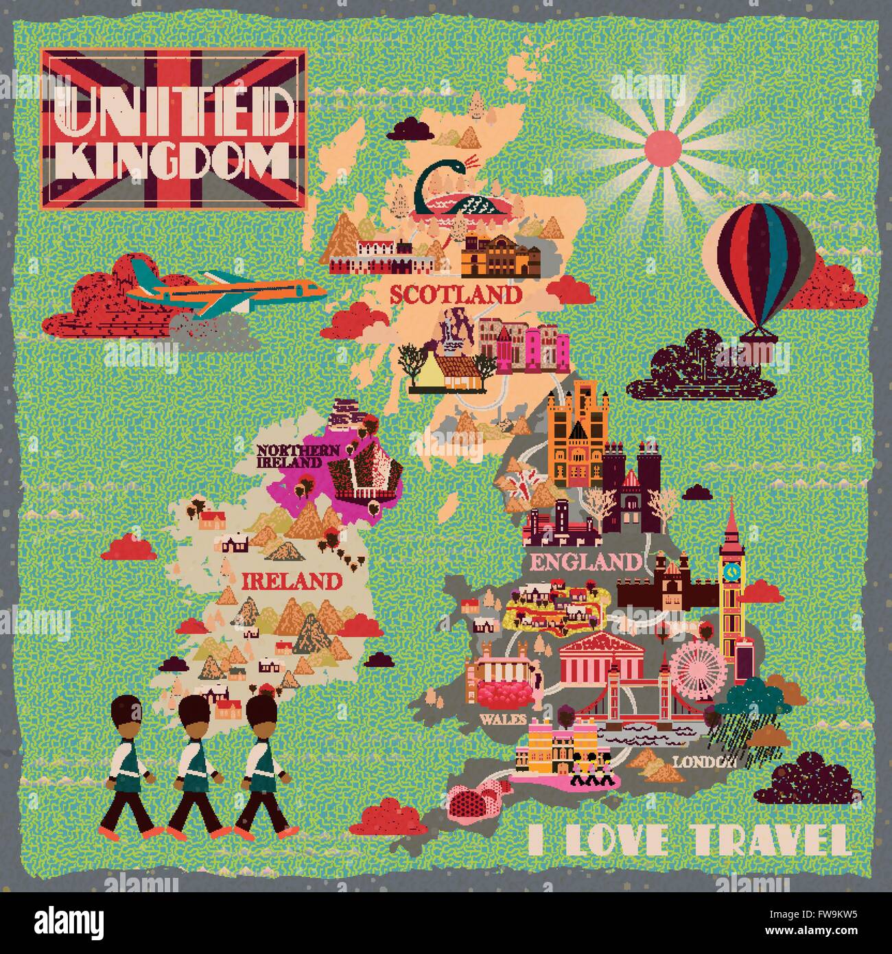 lovely United Kingdom travel map with famous attractions Stock Vector ...