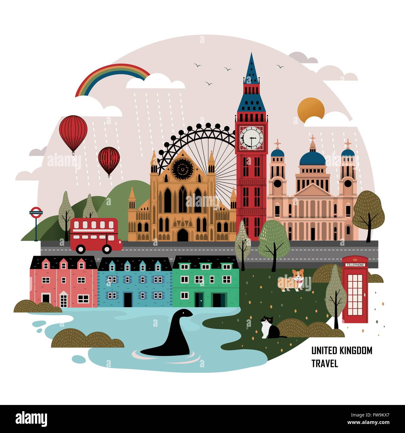 lovely United Kingdom travel poster design with attractions Stock ...